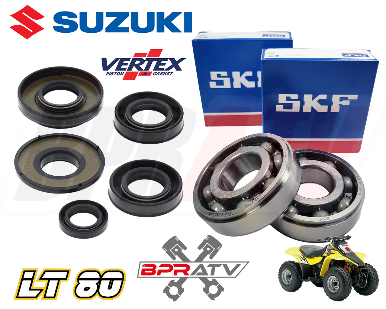 Suzuki LT80 LT 80 SKF OEM Upgrade Crankshaft Crank Main Bearings & Oil ...