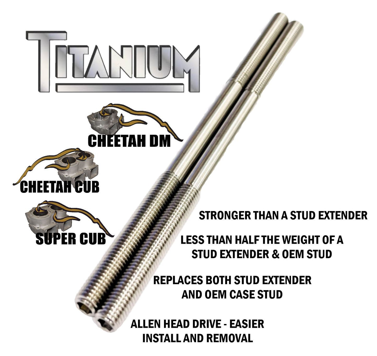 Banshee DM Cheetah Super Cub Cylinder Stud Extenders TITANIUM Replacem — BPRATV